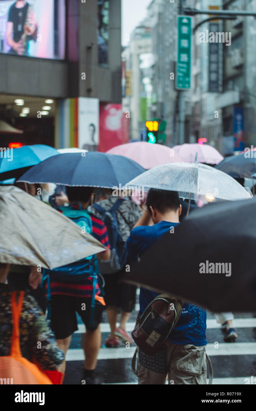 Taipei City, Taiwan - June 26,2018: Street in the heavy rain Stock ...
