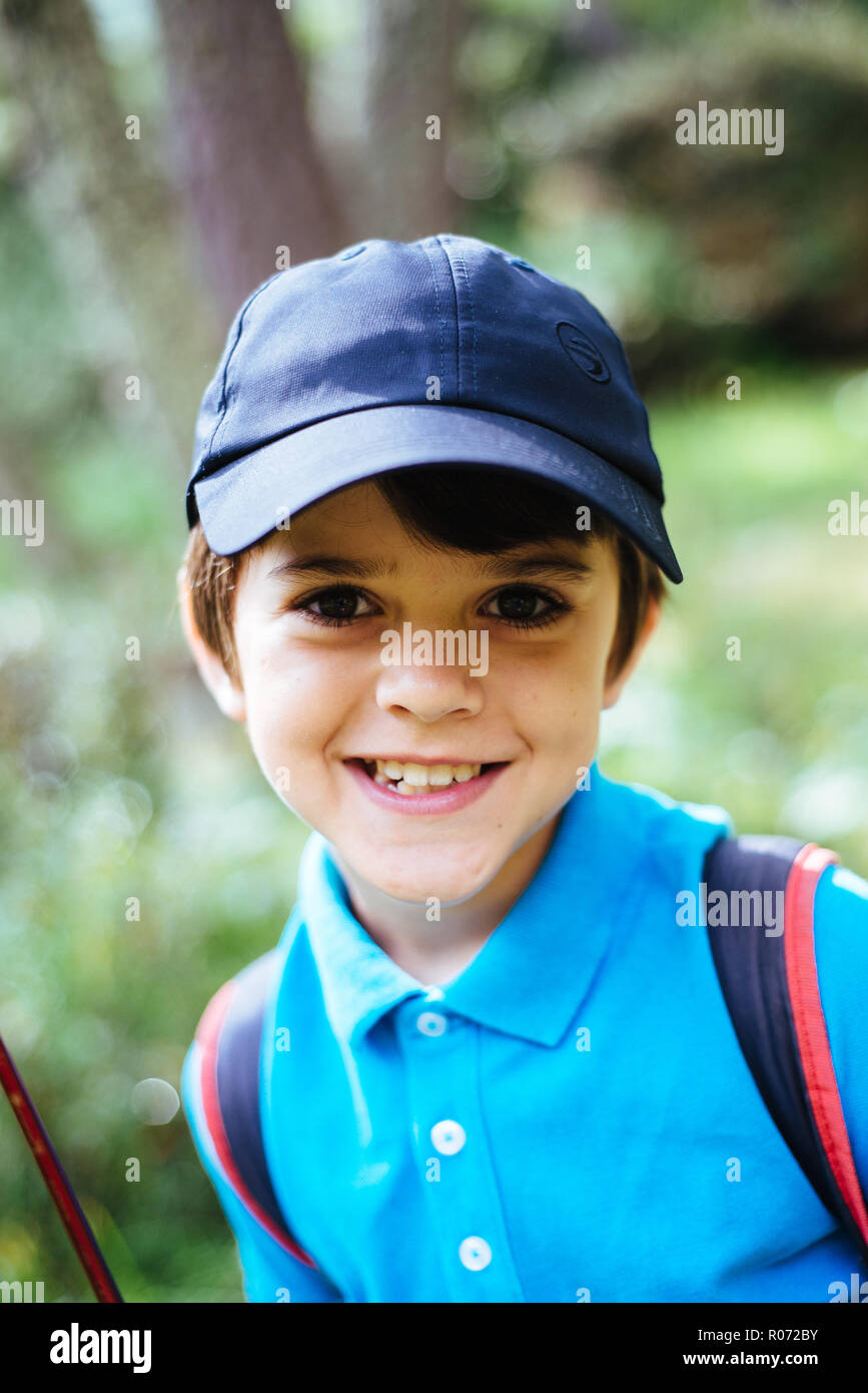 portrait of child with fishing rod in the mountains in the alps Stock ...