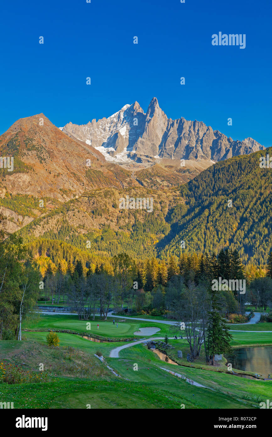 Europe, France, Chamonix, Chamonix golf club Aiguille Verte (4122m) and ...