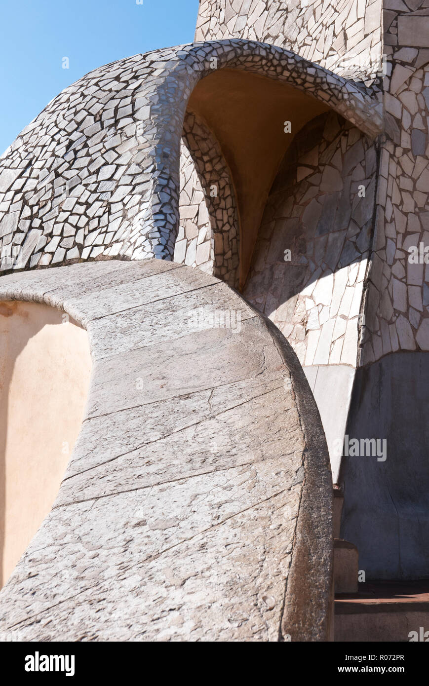 Rooftop design of Antoni Gaudi's Casa Mila building, Barcelona, Spain ...
