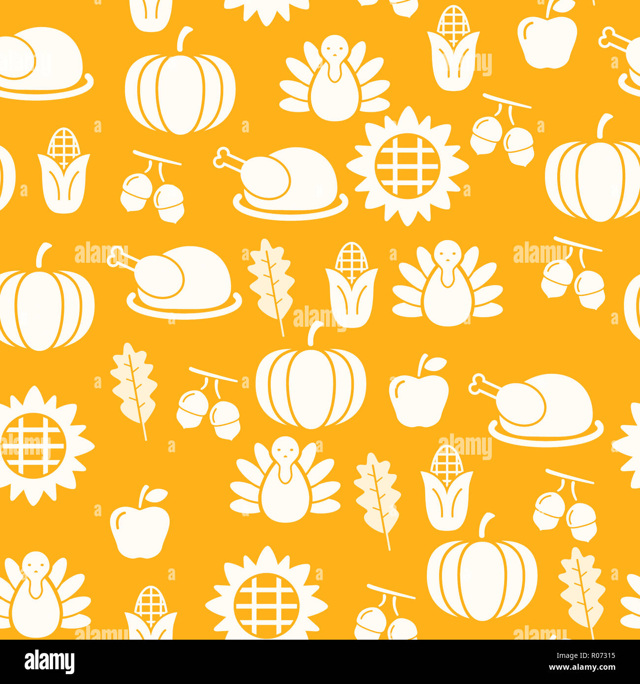 Autumnal Thanksgiving orange seamless pattern with turkeys illustration ...