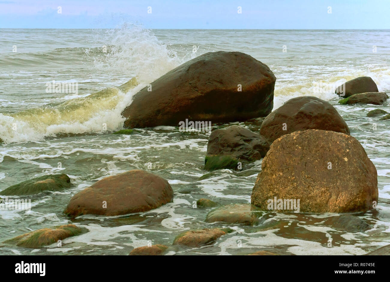 Waves beating shore on beach hi-res stock photography and images - Alamy