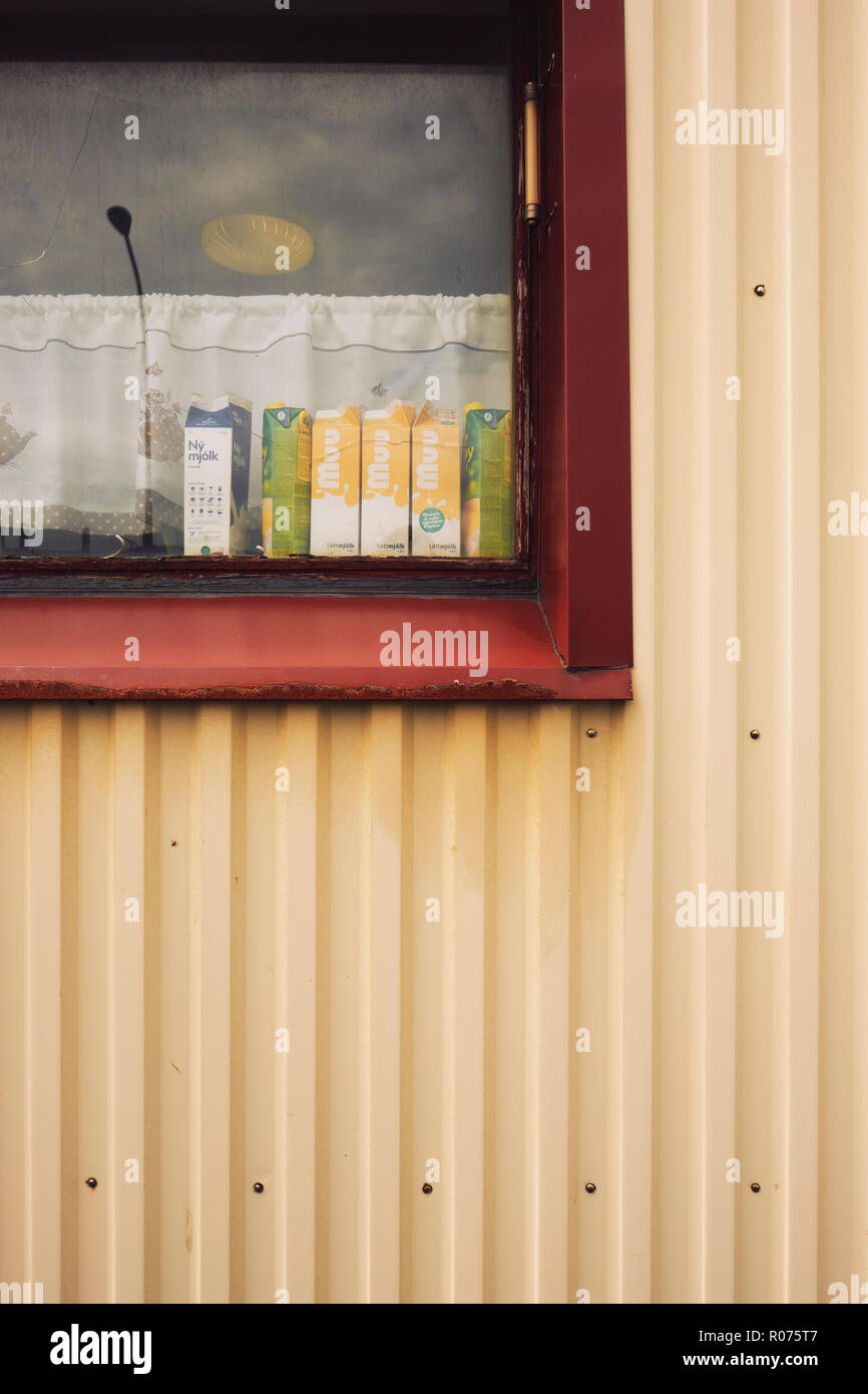 An icelandic house window detail with old milk cartons Stock Photo - Alamy