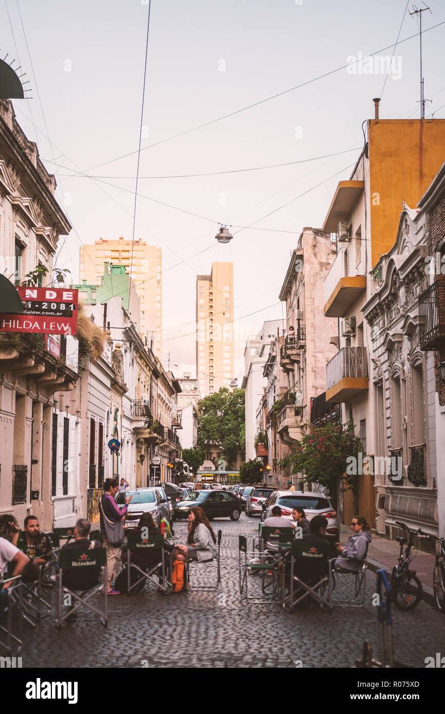 Bar sitting area in the streets of San Telmo, Buenos Aires Stock Photo ...