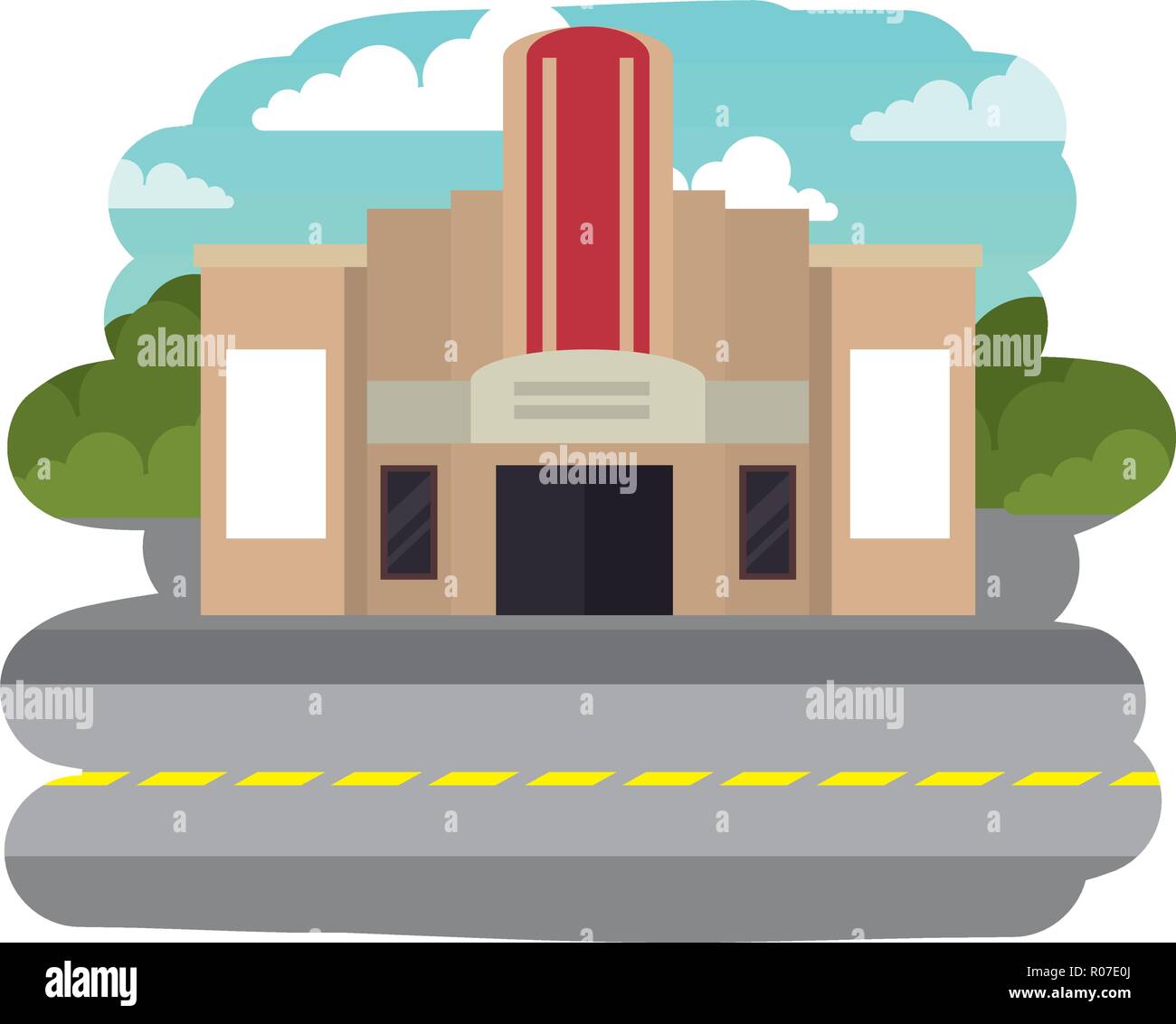 street cityscape scene with cinema building vector illustration design ...