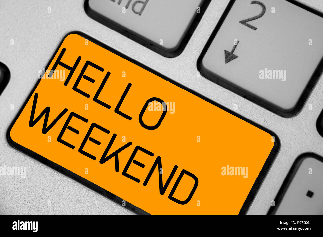 Handwriting text Hello Weekend. Concept meaning Getaway Adventure ...