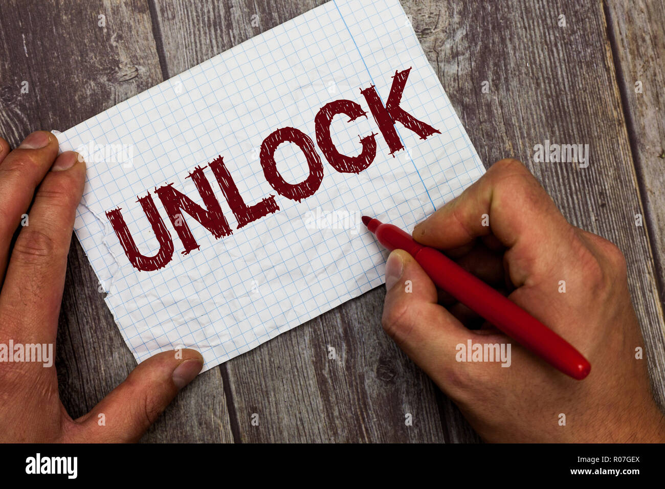 Handwriting text Unlock. Concept meaning use password or other ...
