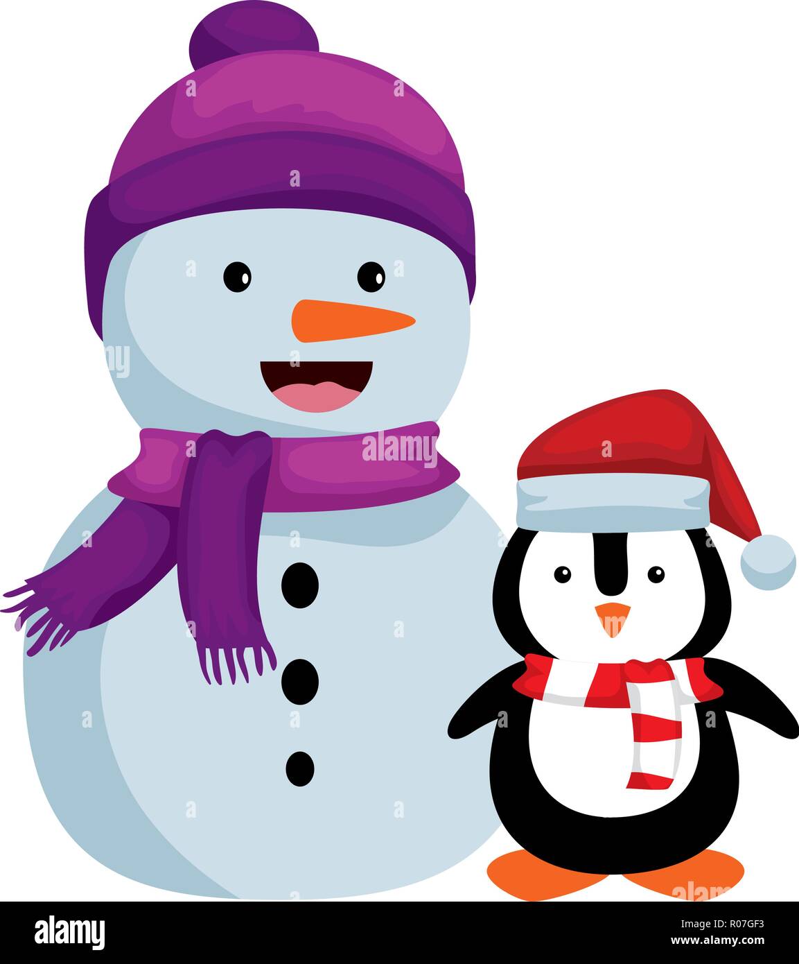 cute snowman with penguin christmas characters vector illustration ...