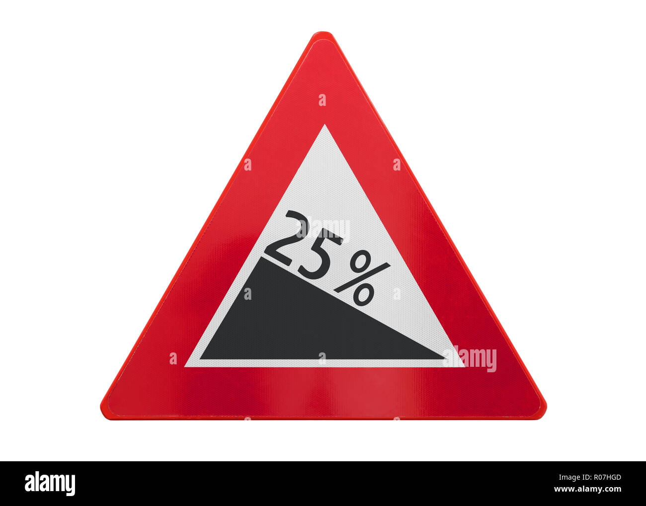 Traffic sign isolated - Grade, slope 25% - On white Stock Photo - Alamy