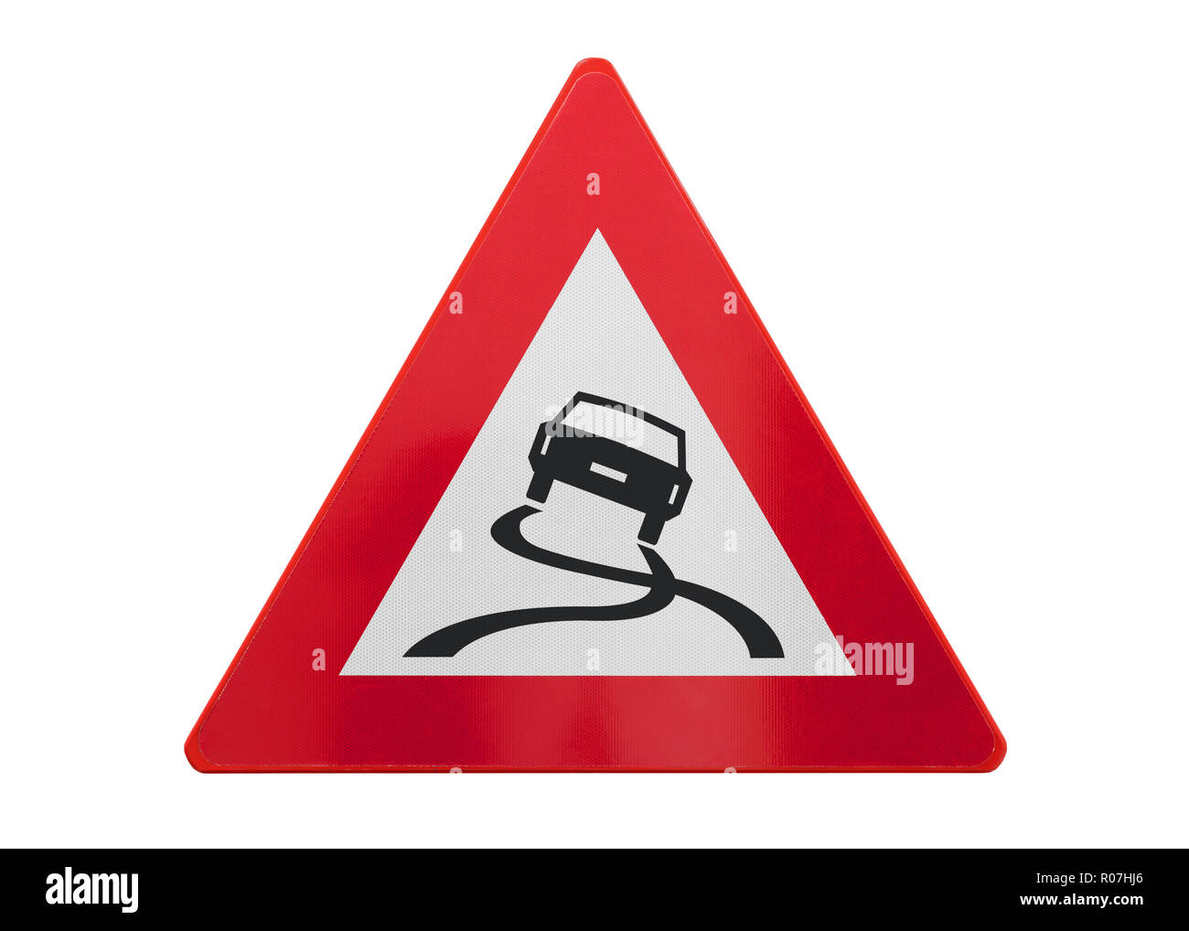 Traffic sign isolated - Slippery road - On white Stock Photo - Alamy