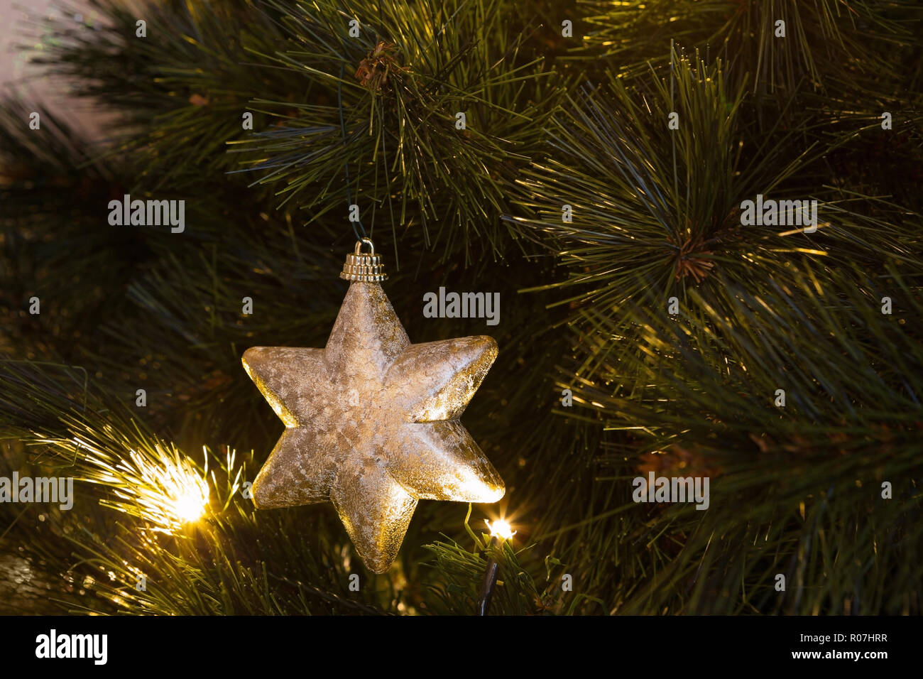 Zoomed View of Decorated and Lit Christmas Tree Stock Photo - Alamy
