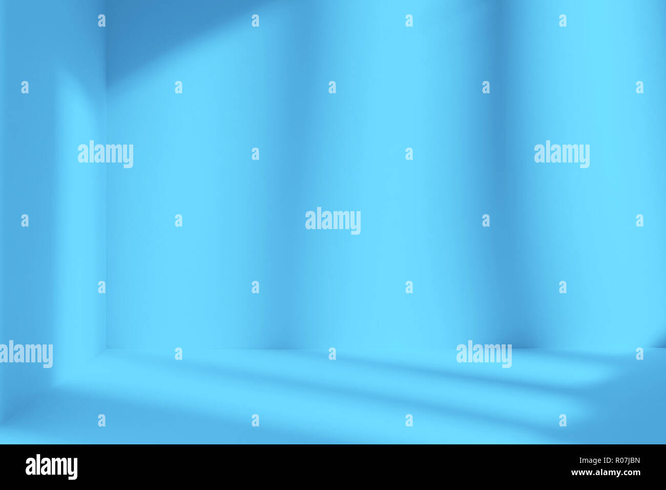 Empty corner of blue room with deep artistic shadow. Minimalistic space ...