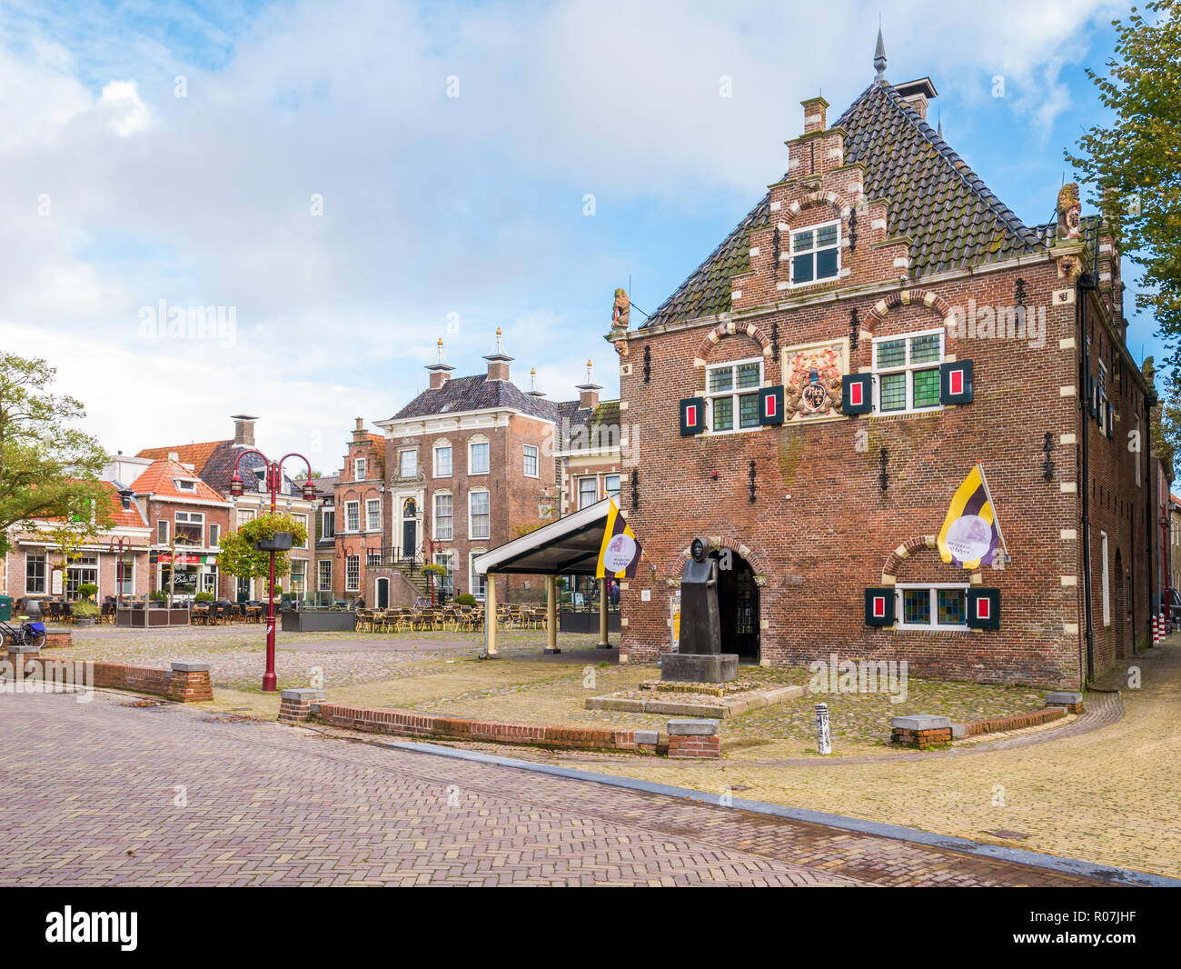 Weighing house and Market Square in city centre of Workum, Friesland ...