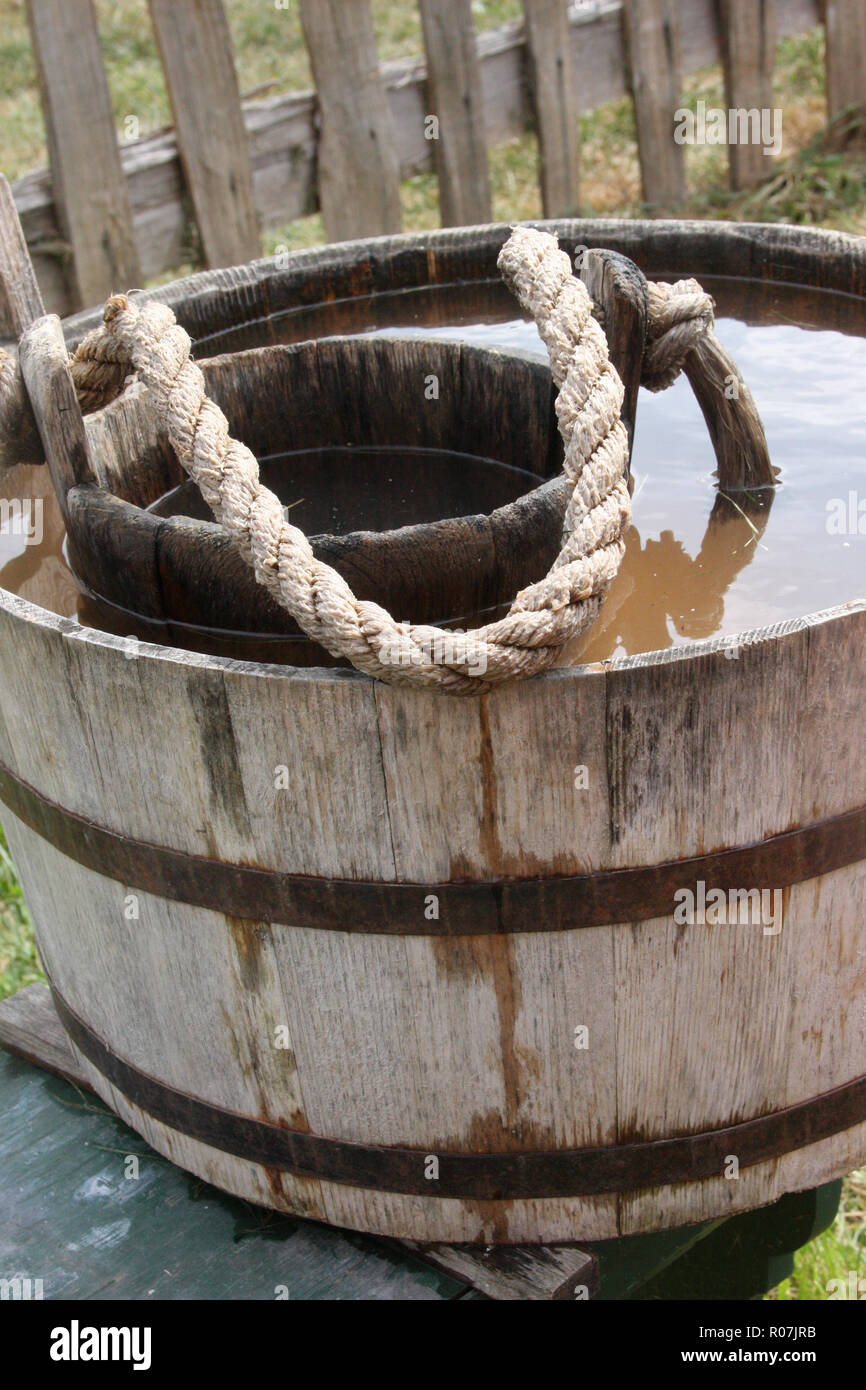 Wooden barrel filled with water on the farm Stock Photo - Alamy