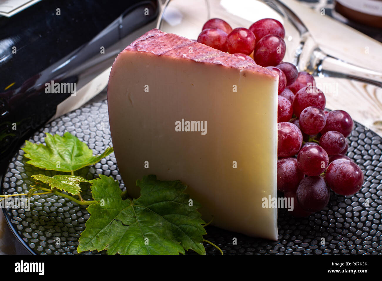 Traditional Spanish cheese, one piece of Murcian wine cheese from goat ...