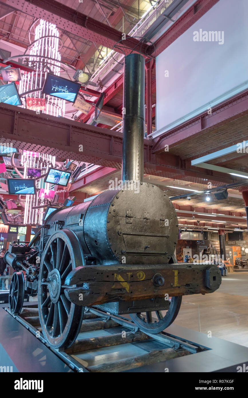 Stephenson's Rocket steam engine at the Manchester Museum of Science ...
