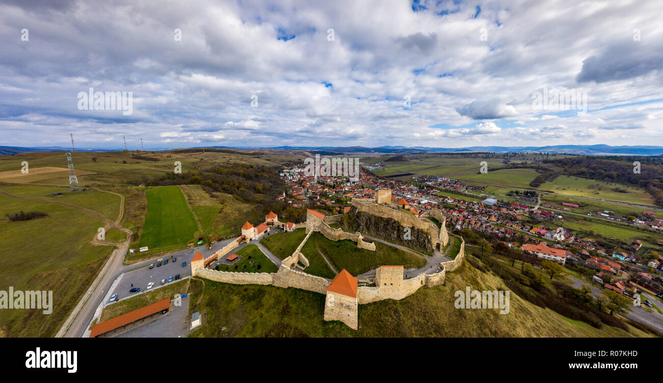 Rupea fortress castle panorama as seen from the air Stock Photo - Alamy