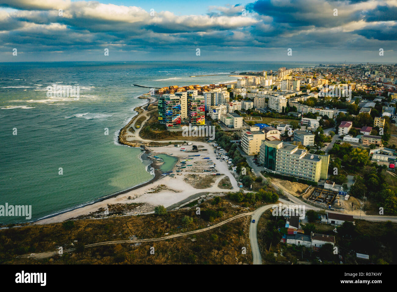 Constanta from above and the beach at the Black Sea Stock Photo - Alamy