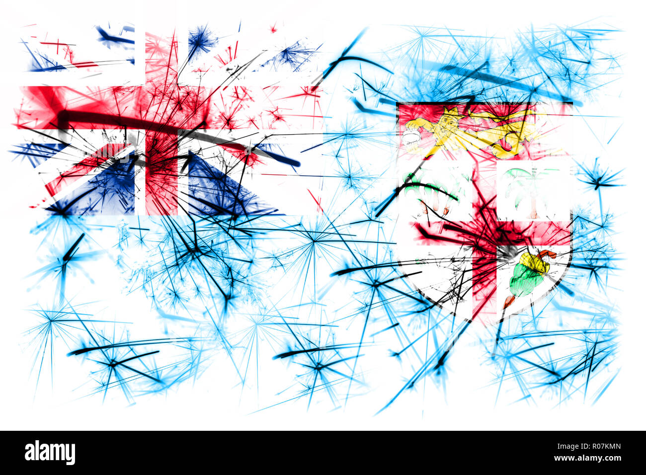 Fiji fireworks sparkling flag. New Year 2019 and Christmas party ...