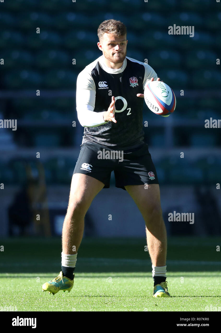 England's Zach Mercer during the training session at Twickenham Stadium ...