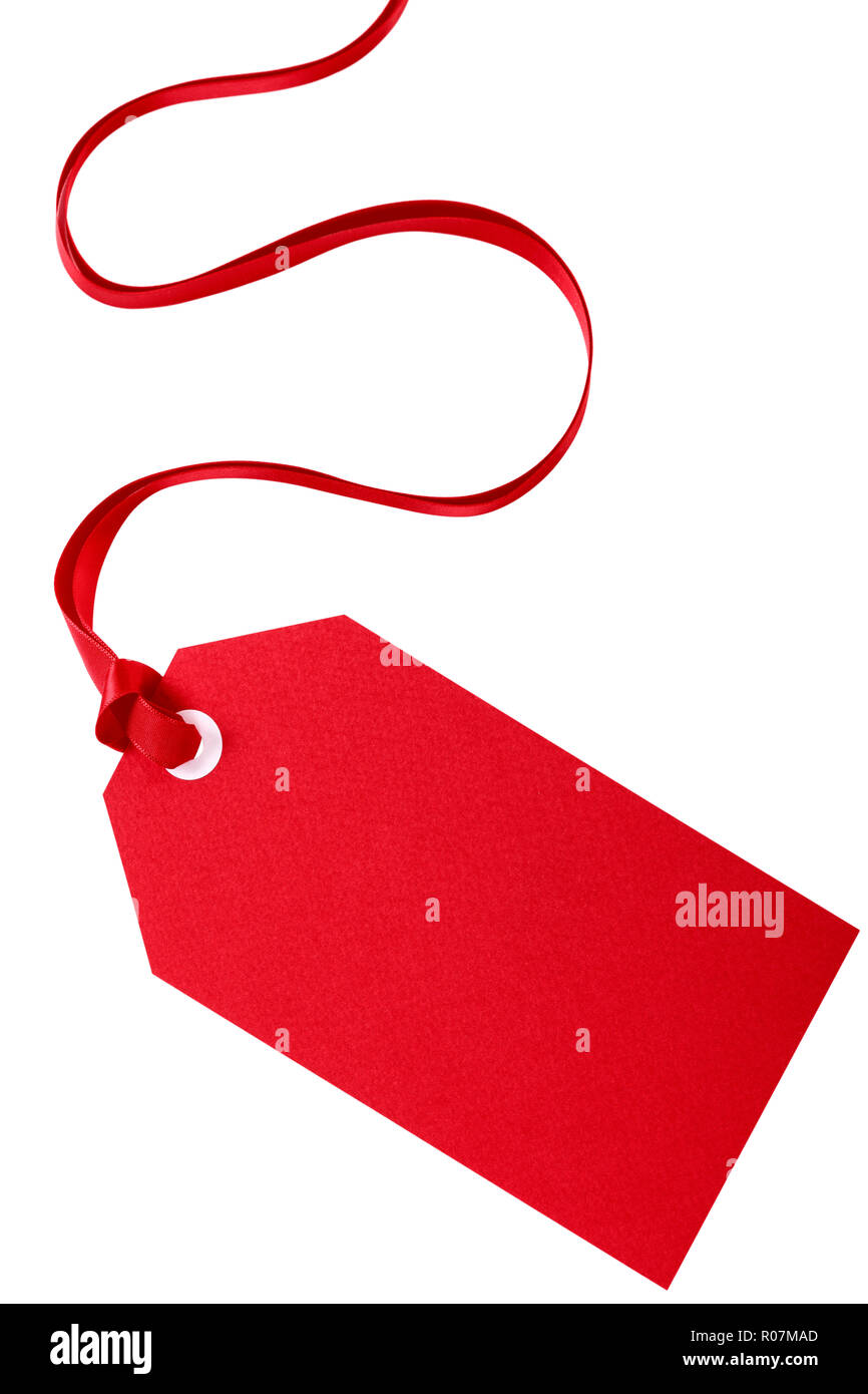 Red gift tag vertical isolated Stock Photo - Alamy