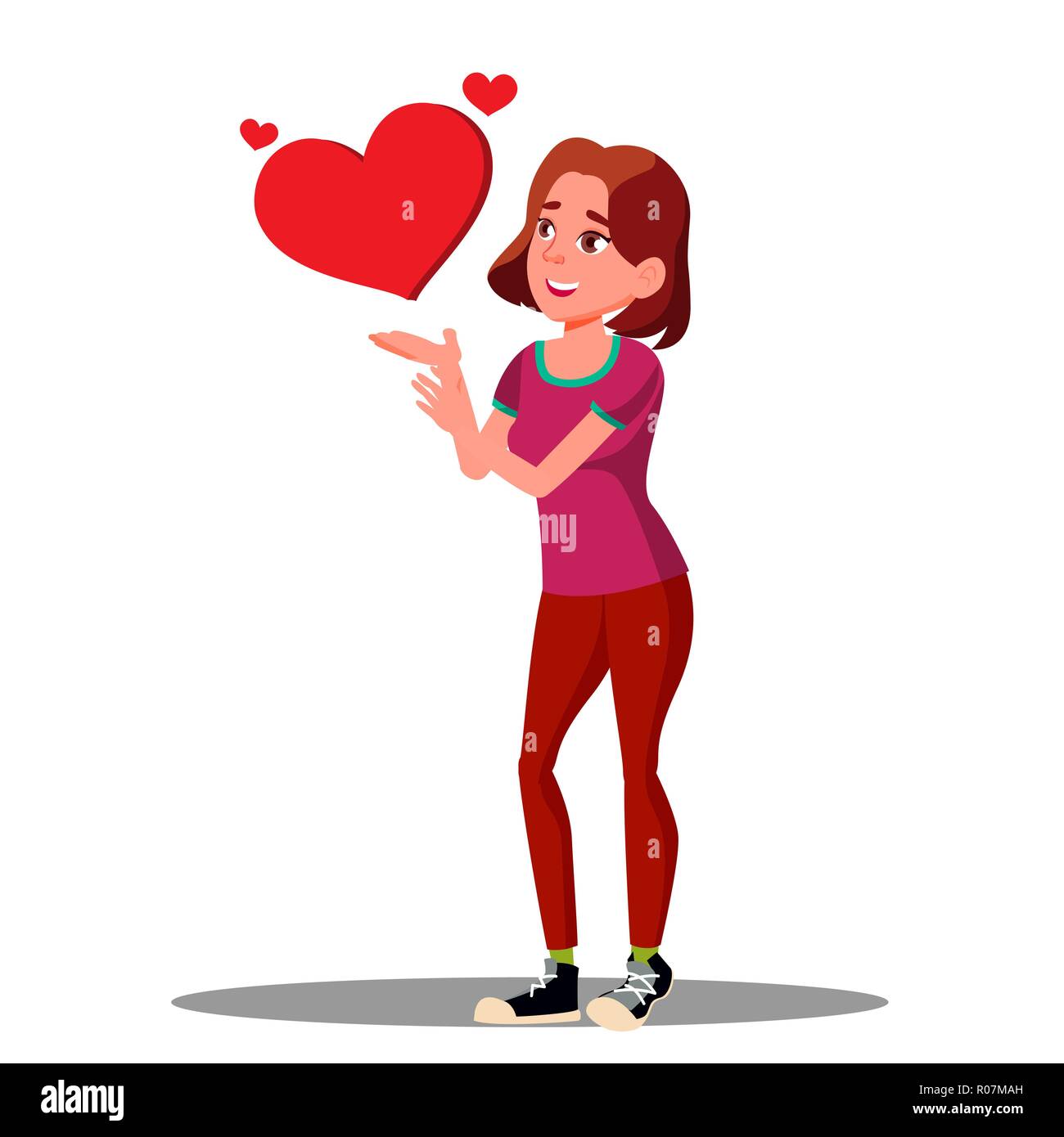 Smiling girl showing heart hands Stock Vector Images - Alamy