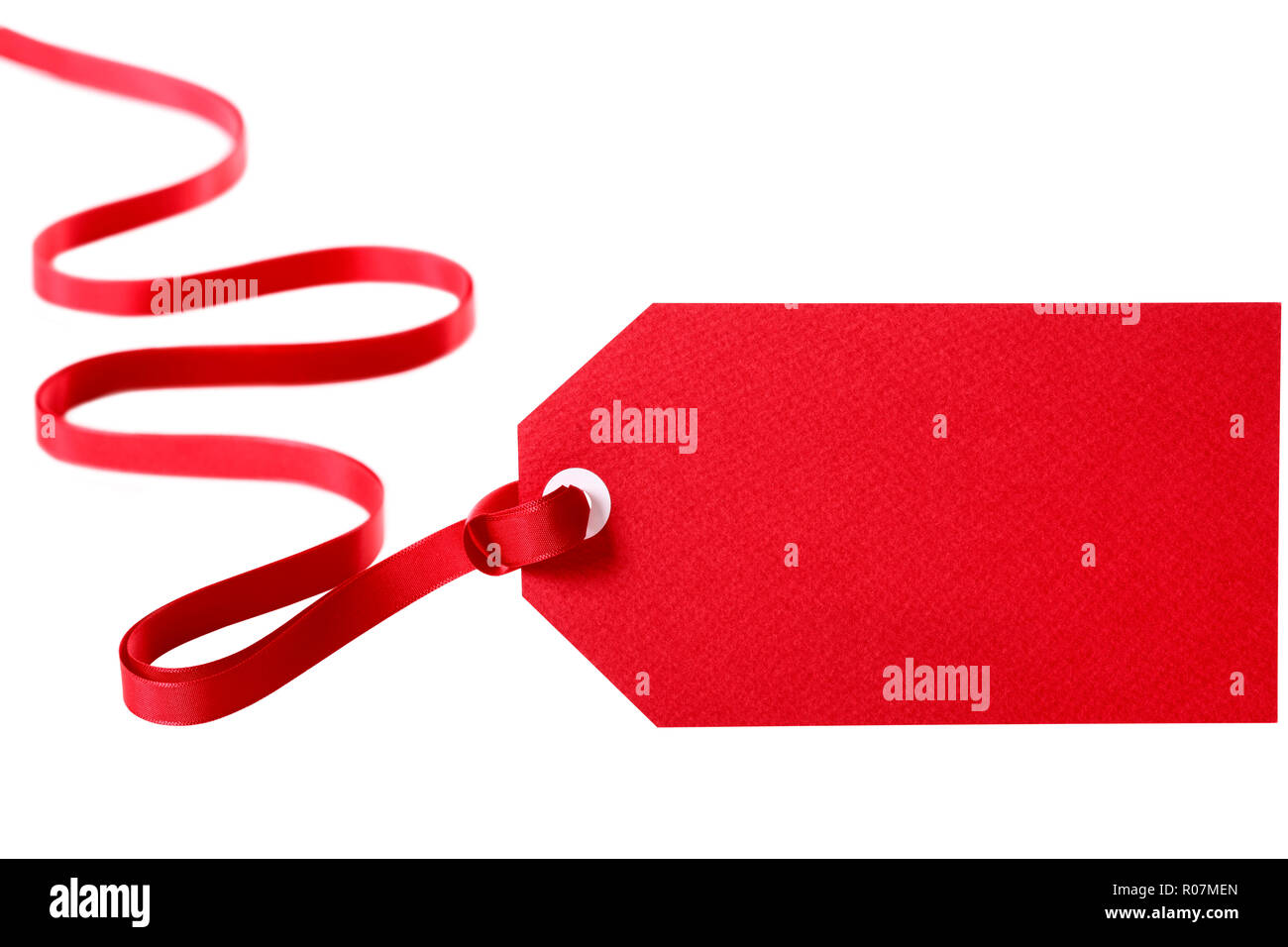 Gift tag red ribbon isolated Stock Photo - Alamy