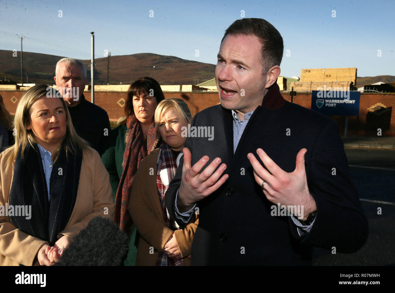 Sinn Fein's Chris Hazzard, MP for South Down, speaking to the media at ...