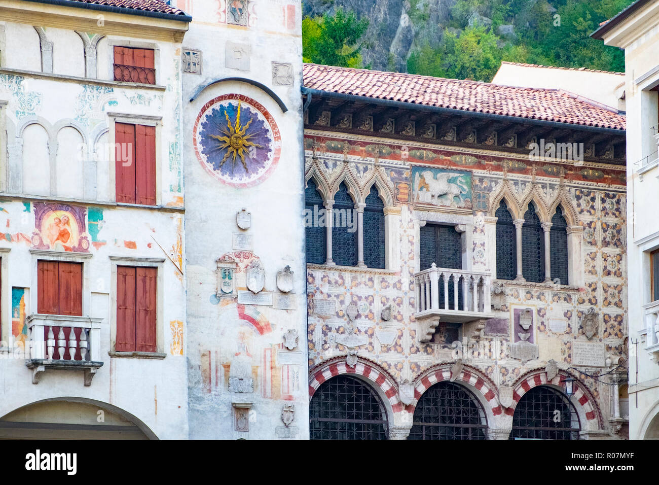 Piazza flaminio, medieval buildings and clock tower Stock Photo - Alamy