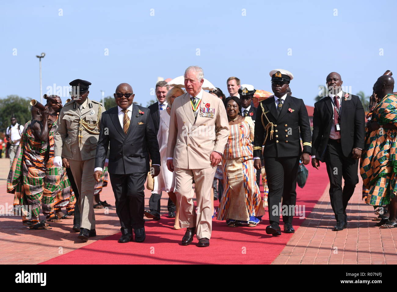 The Prince of Wales and Duchess of Cornwall are greeted on arrival at ...