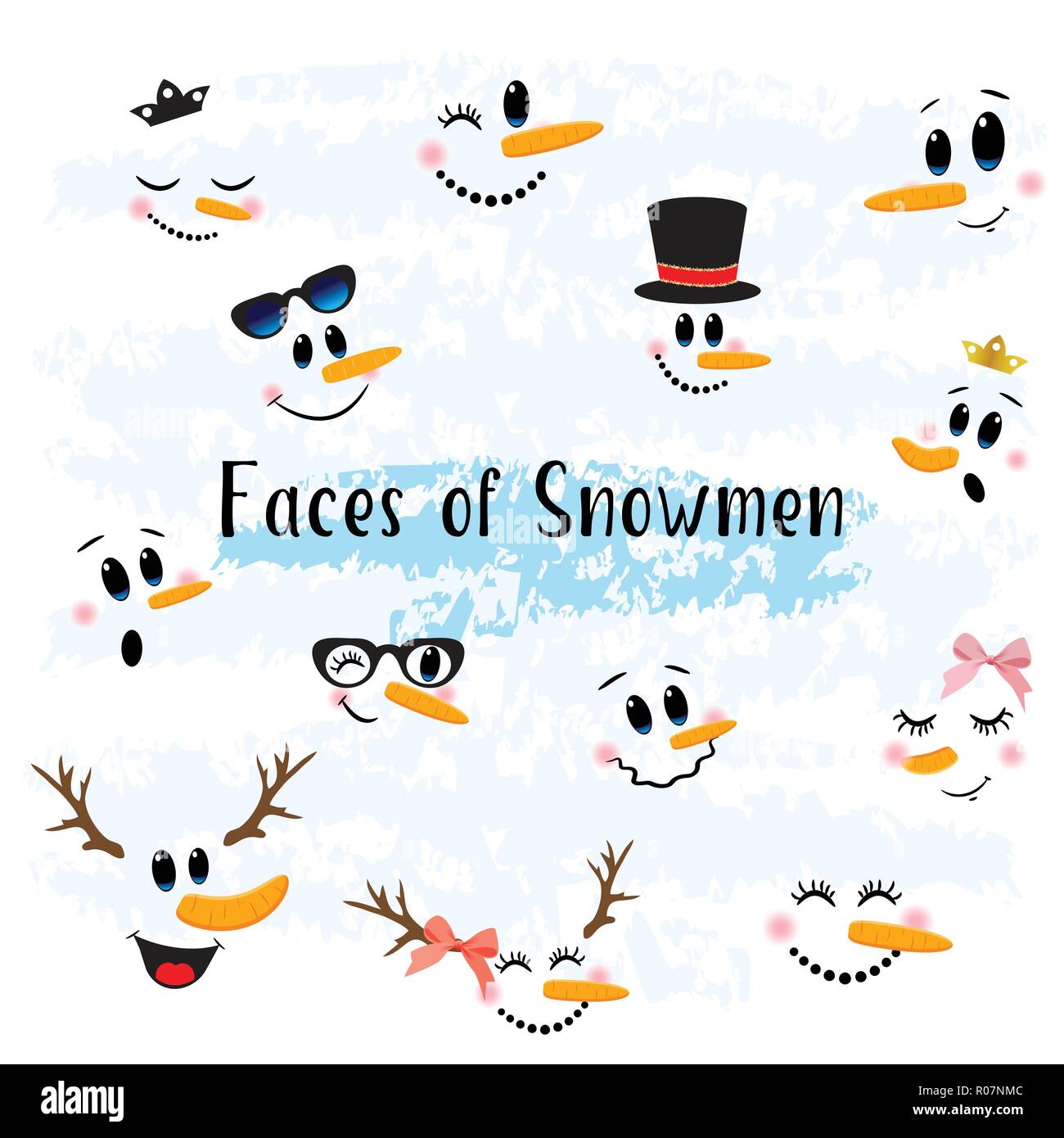 Vector Collection of Hand drawn Cute Snowman Faces Stock Vector Image ...