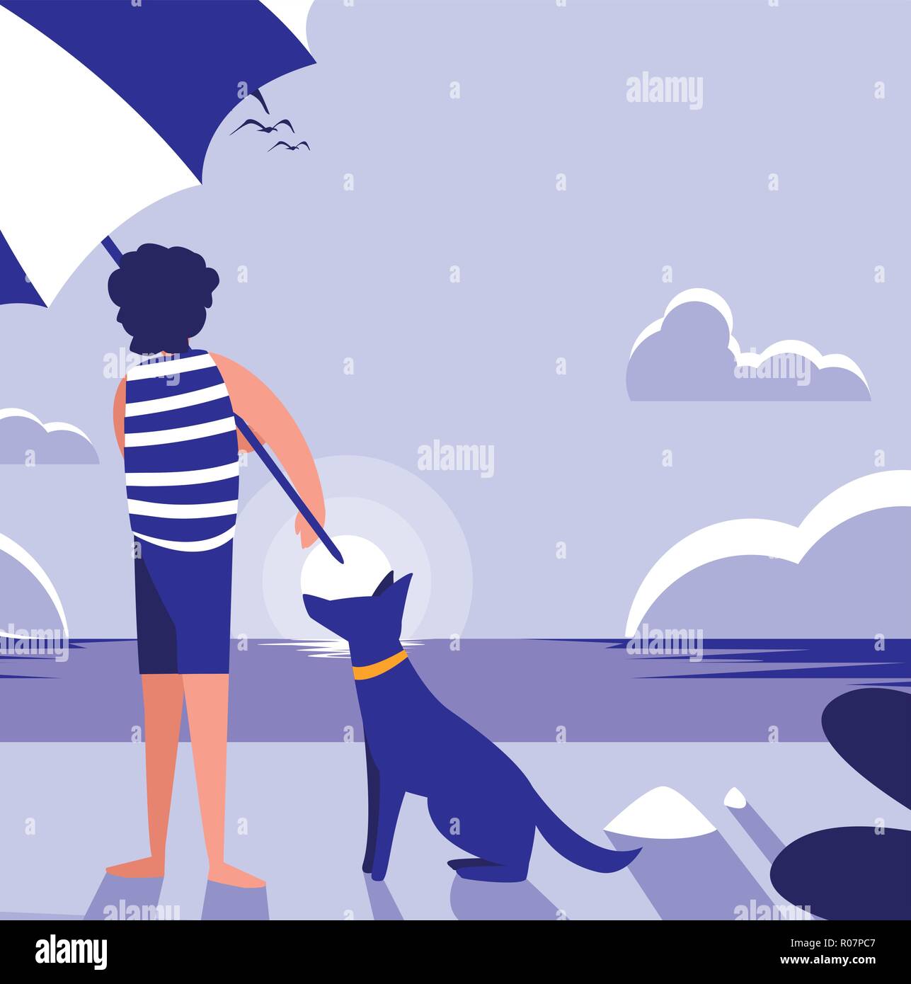 beach with man and dog, colorful design. vector illustration Stock ...