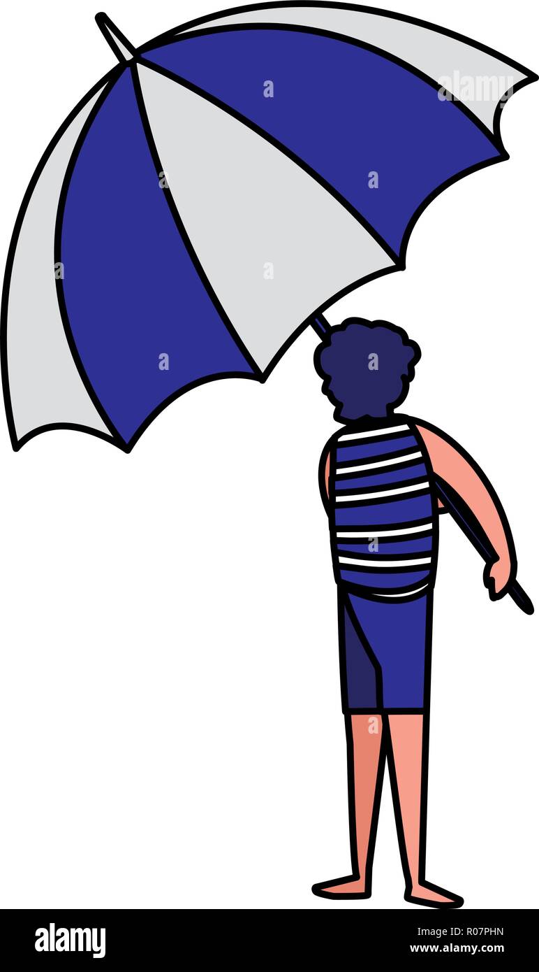 man holding a beach parasol over white background, vector illustration ...