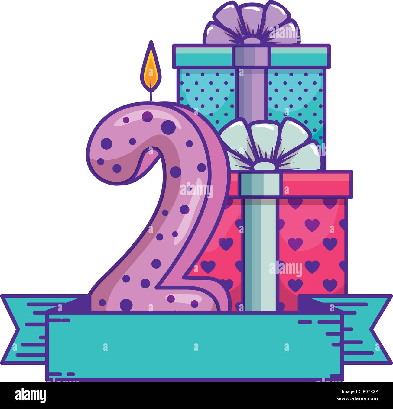 gifts presents with number two candle birthday Stock Vector Image & Art ...