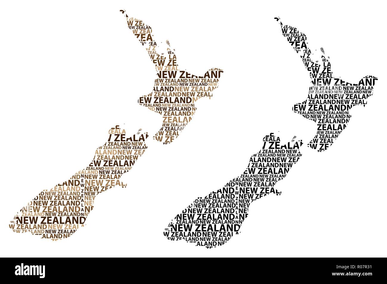 Sketch New Zealand letter text map, New Zealand - in the shape of the ...