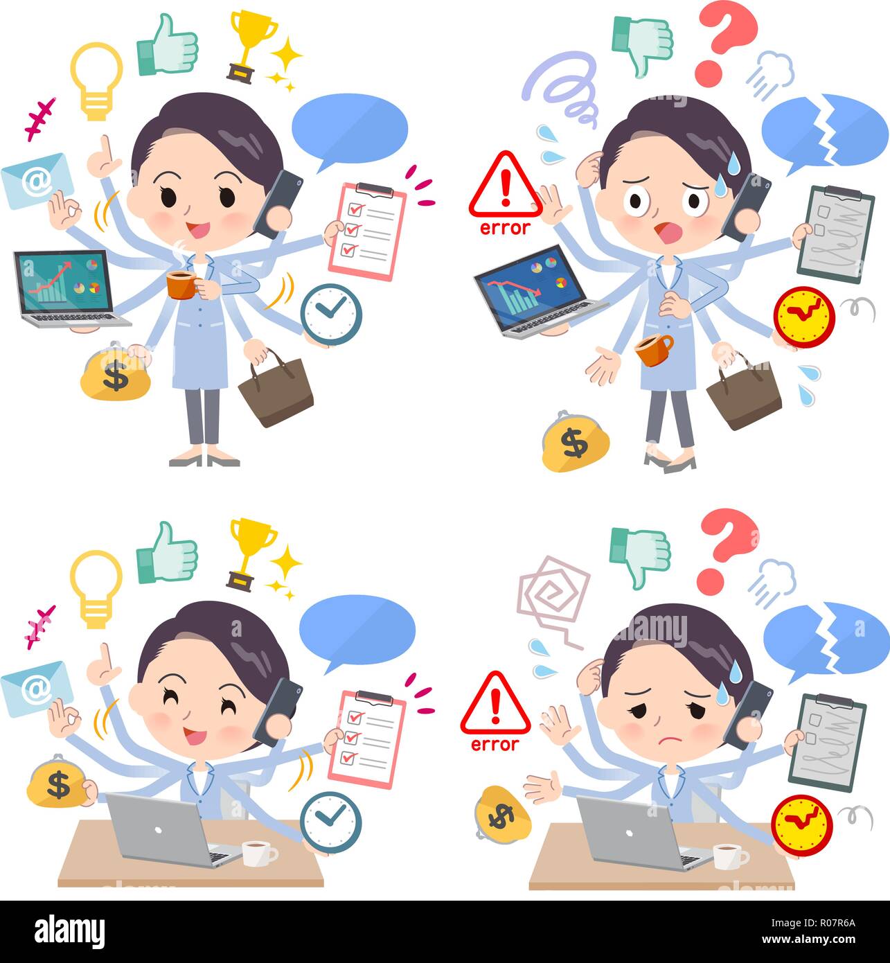 A set of scientist women who perform multitasking in the office.There ...