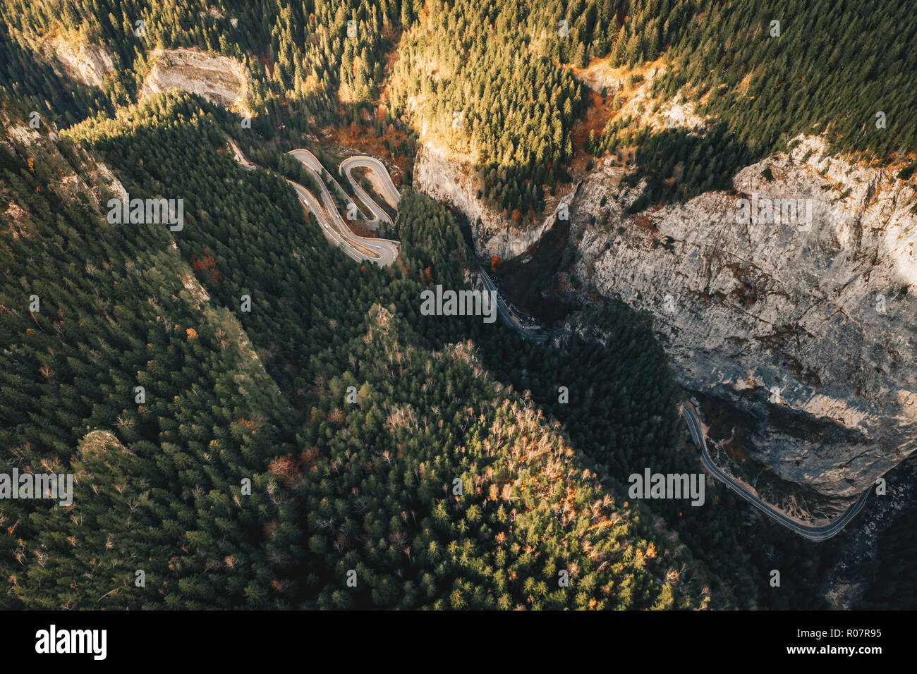 Aerial view of the BIcaz Gorge near Ceahlau National Parc in the ...