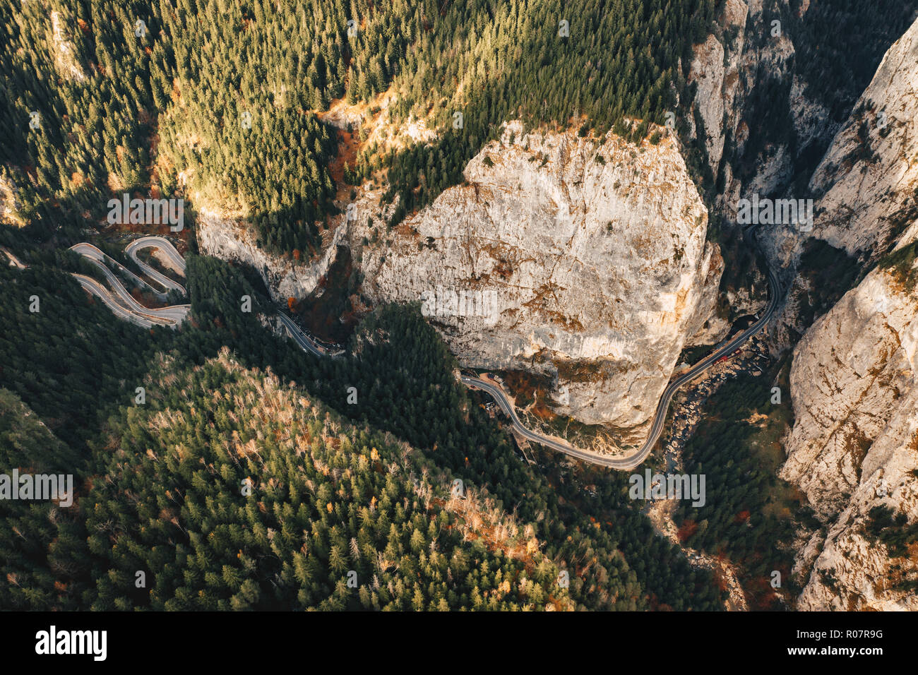 Aerial view of the BIcaz Gorge near Ceahlau National Parc in the ...