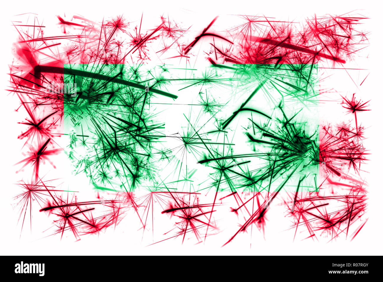 Maldives fireworks sparkling flag. New Year 2019 and Christmas party ...