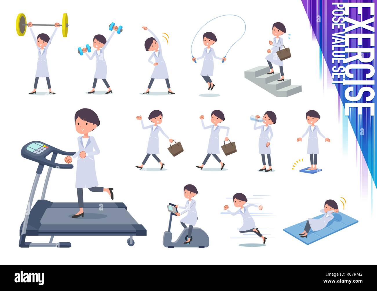 A set of scientist women on exercise and sports.There are various ...