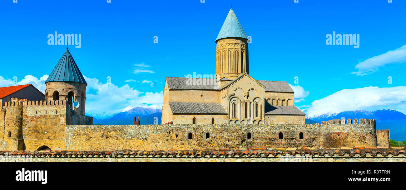 Panoramic banner view of Alaverdi orthodox monastery in Kakhetia region ...