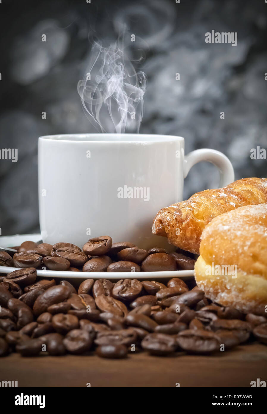 Breakfast with hot coffee and pastries Stock Photo - Alamy