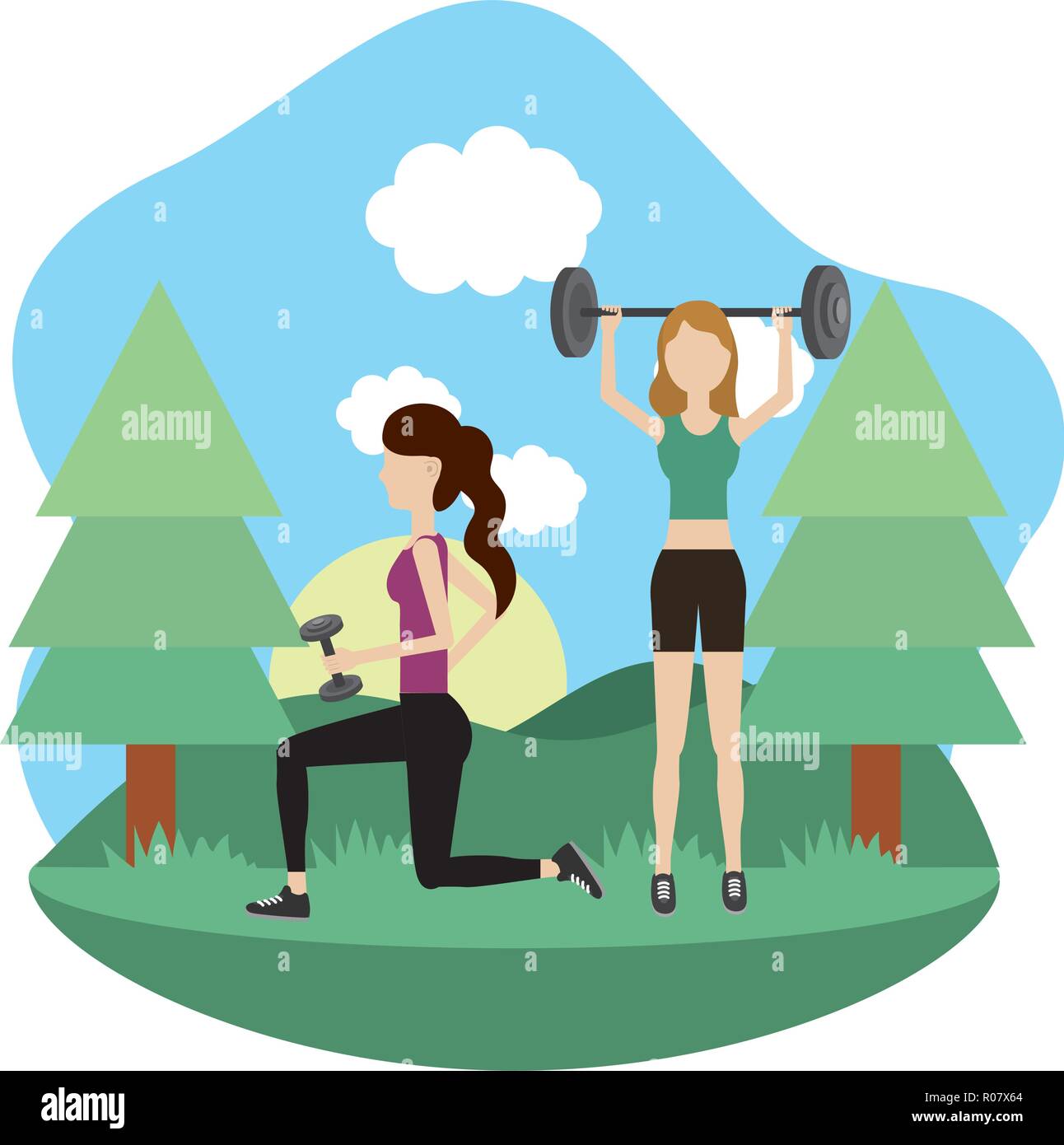 young women exercising cartoon Stock Vector Image & Art - Alamy