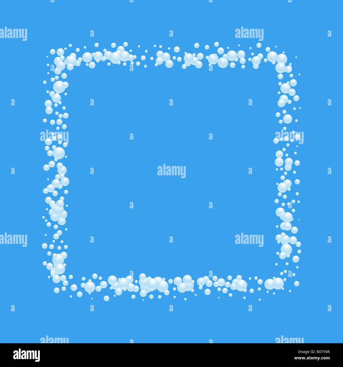 Bubbles abstract frame on blue background. Texture of foam border ...