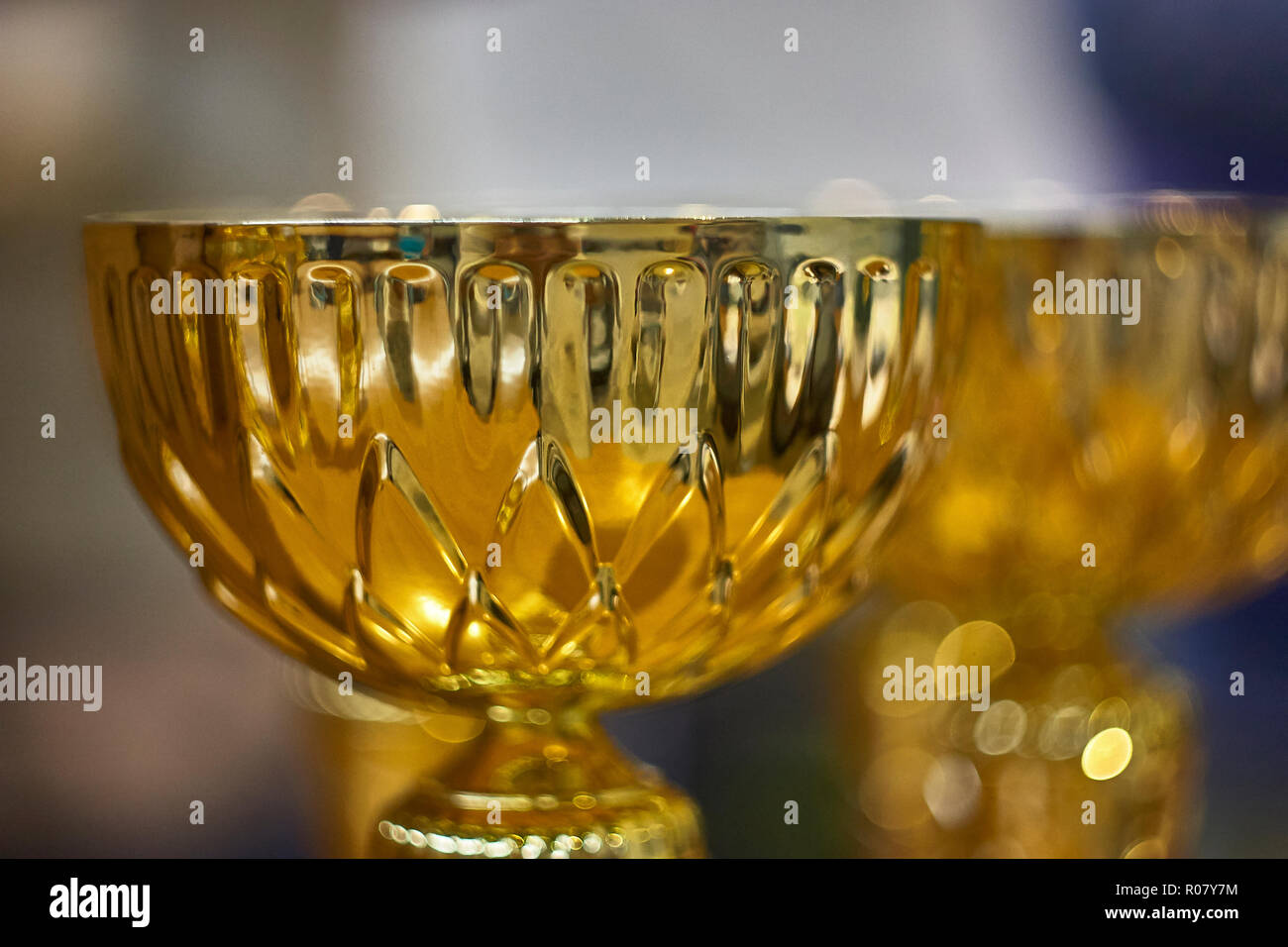A trophy or golden cup used as a prize for a sports competition Stock ...