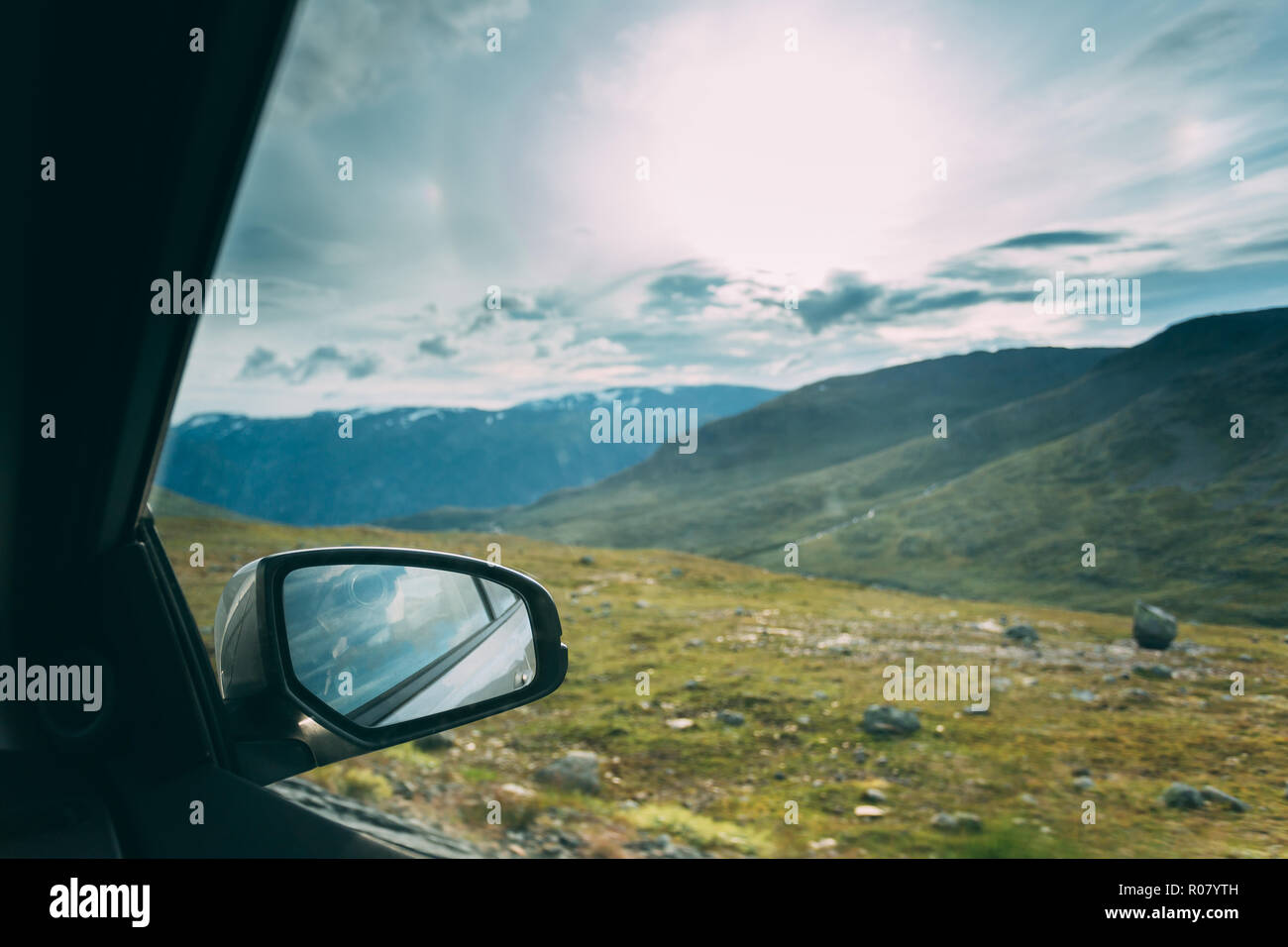 Norway. View From Car Window On Norwegian Nature Mountains Landscape ...