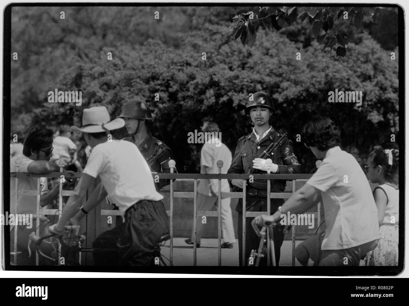 China Beijing in 1989. Chinese army troops occupy positions on ...