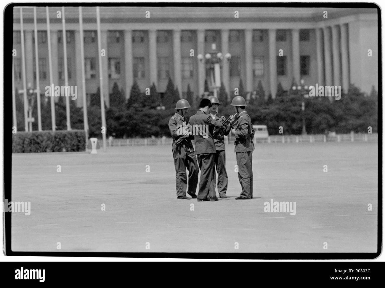 China Beijing in 1989. Chinese army troops occupy positions on ...