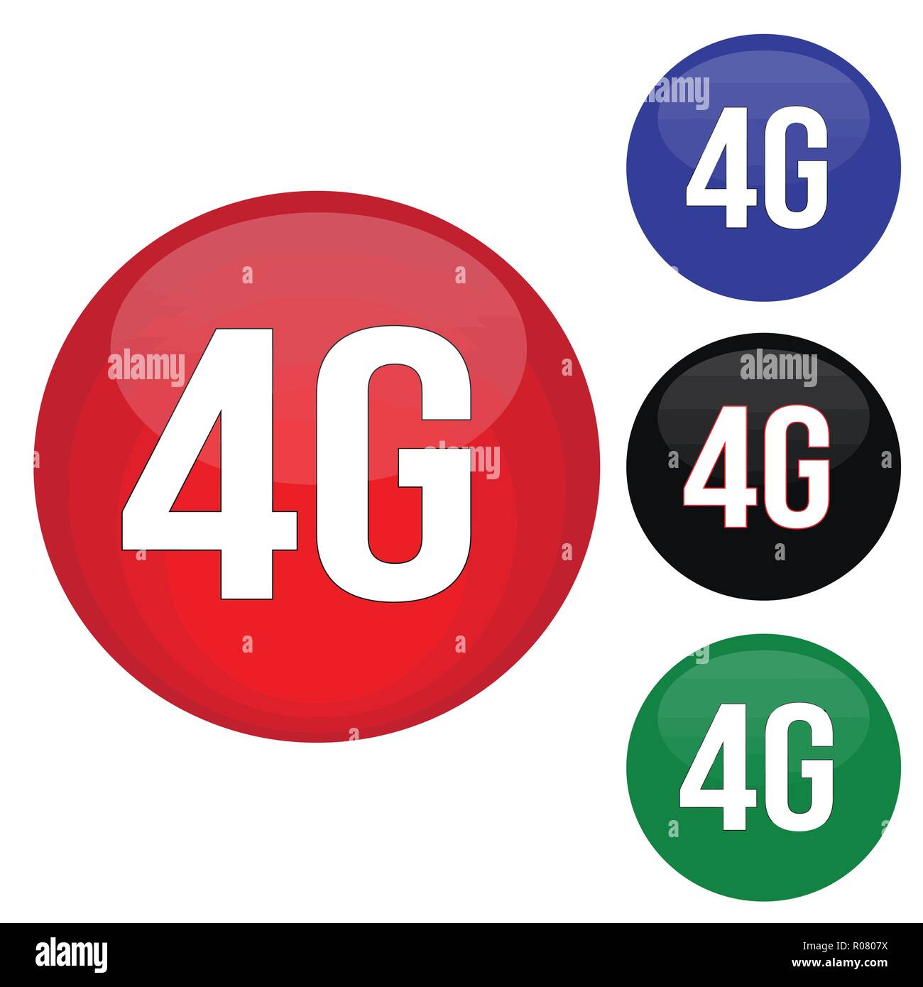 4G round website glossy buttons set on white background, vector ...