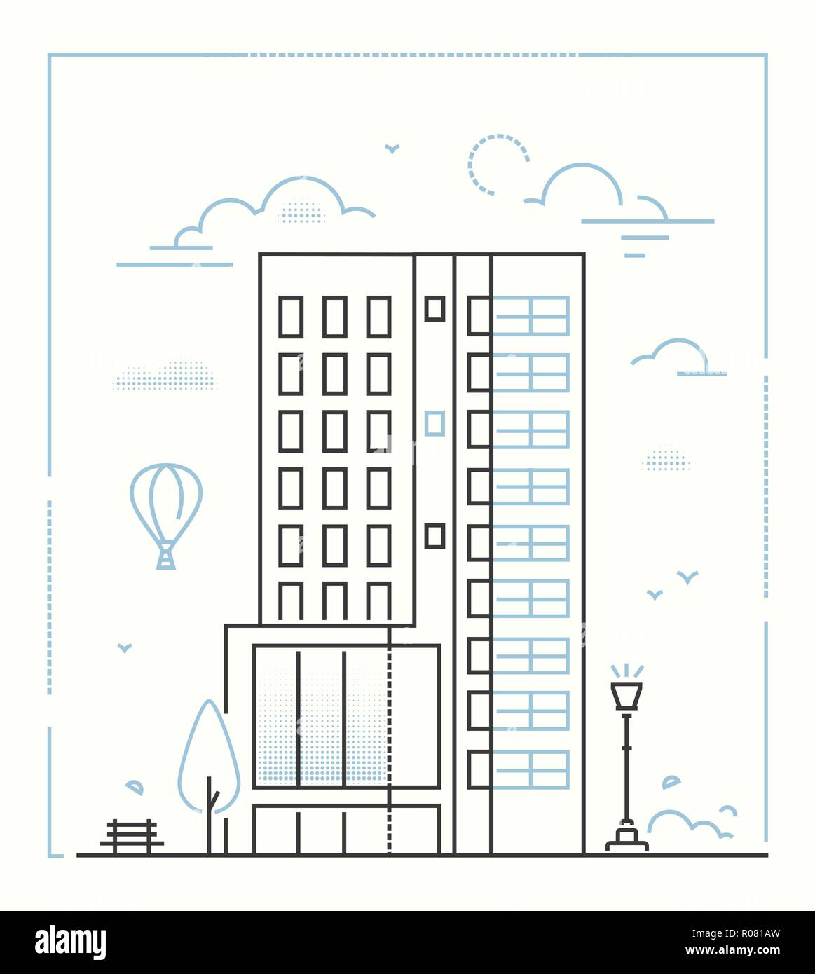 Modern building - line design style vector illustration Stock Vector ...